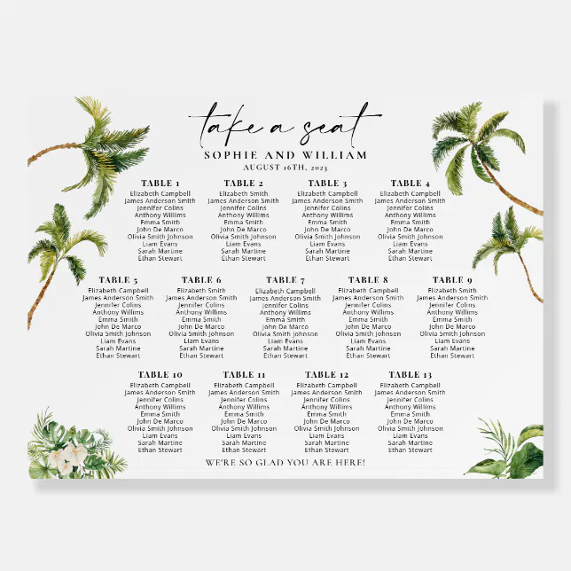 13 Table Seating Chart, Tropical Seating Chart Foam Board | Zazzle