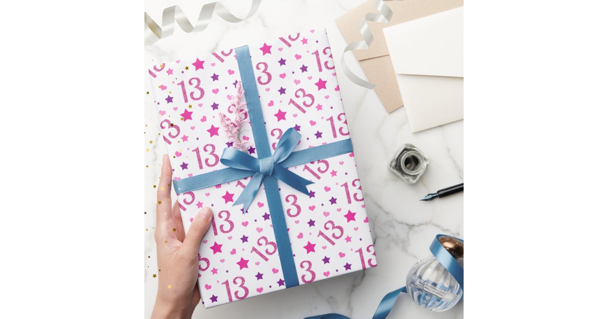13 Year Old Glitter Birthday Wrapping Paper | Zazzle