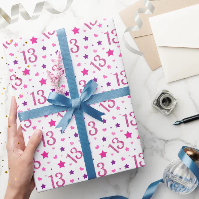 13 Year Old Glitter Birthday Wrapping Paper | Zazzle