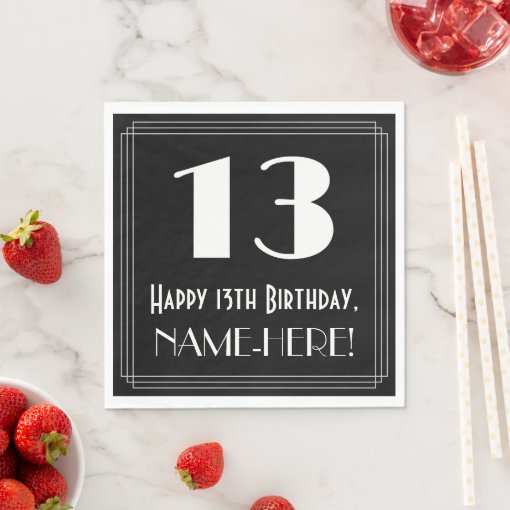 13th Birthday ~ Art Deco Inspired Look "13", Name Napkins | Zazzle