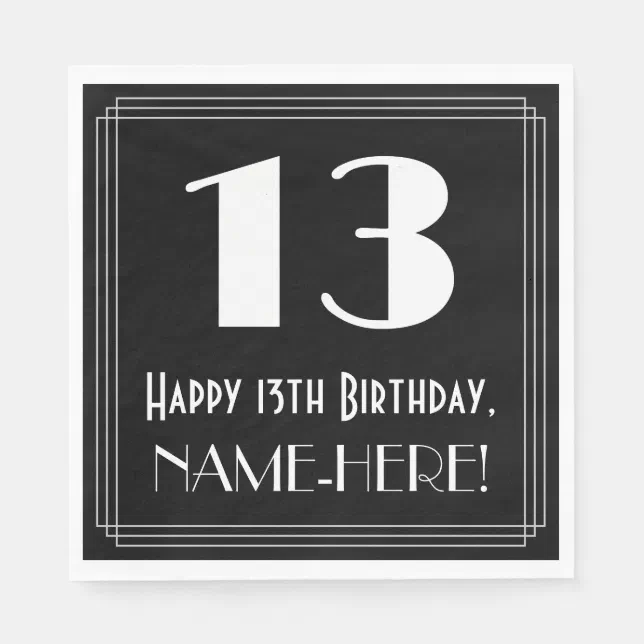13th Birthday ~ Art Deco Inspired Look "13", Name Napkins | Zazzle