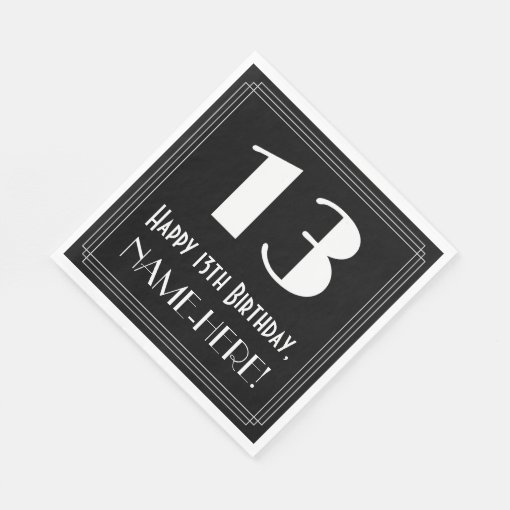 13th Birthday ~ Art Deco Inspired Look "13", Name Napkins | Zazzle