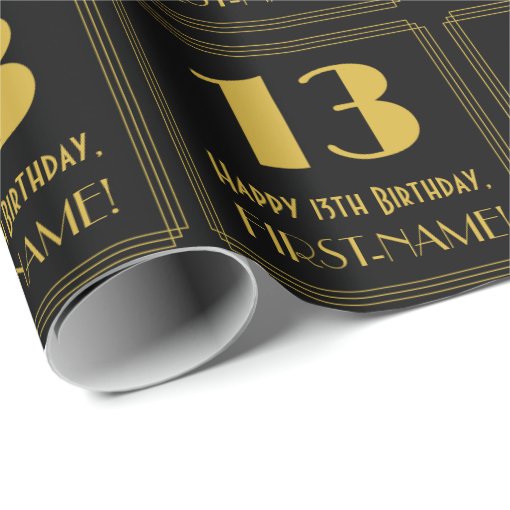 13th Birthday ~ Art Deco Inspired Look "13", Name Wrapping Paper | Zazzle