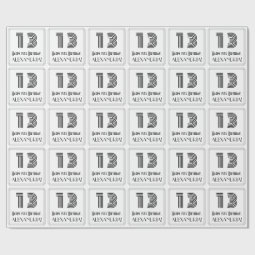 13th Birthday: Art Deco Inspired Style "13" + Name Wrapping Paper | Zazzle