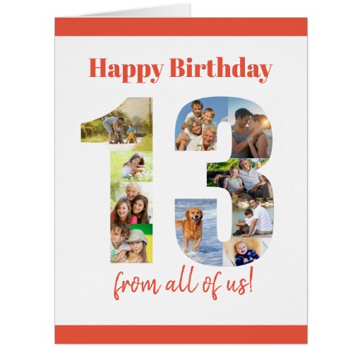 13th Birthday Big Number 13 Photo Collage Card | Zazzle