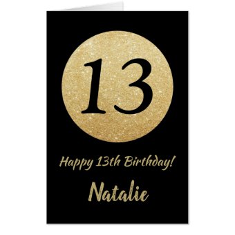 13th Birthday Black Gold Glitter Extra Large Jumbo Card | Zazzle