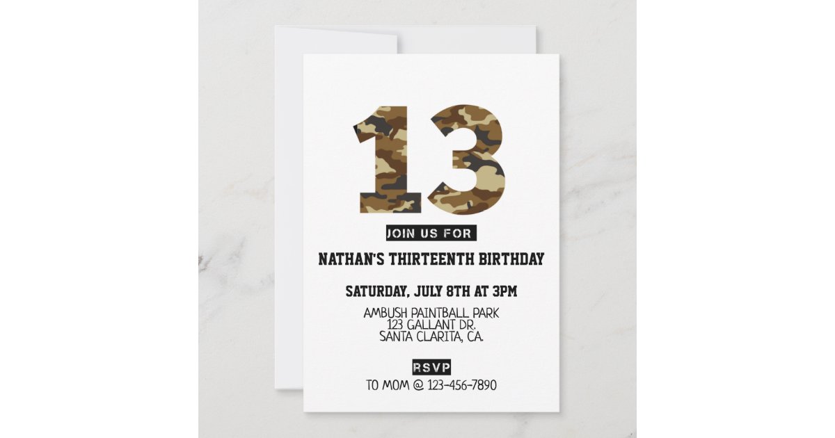 13th birthday, boy party, army, thirteen, birthday | Zazzle