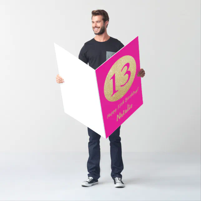 13th Birthday Hot Pink and Gold Extra Large Jumbo Card | Zazzle