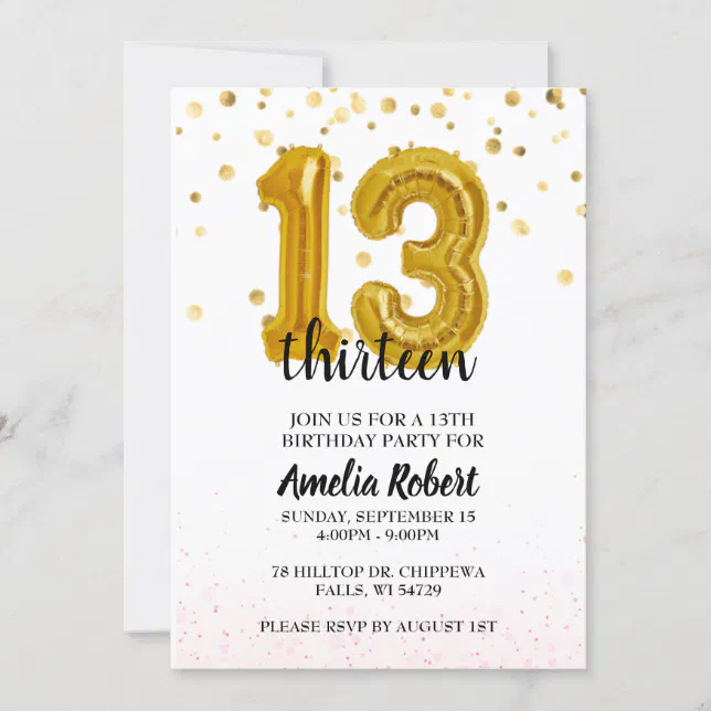 13th Birthday Invitation Thirteen Editable Invite | Zazzle