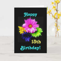 13th Birthday Neon daisies Card | Zazzle
