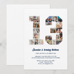 13th Birthday Number 13 Custom Photo Collage Invitation | Zazzle