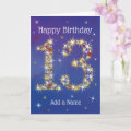 13th Birthday - Number 13 in Stars - Blue - Age 13 Card | Zazzle