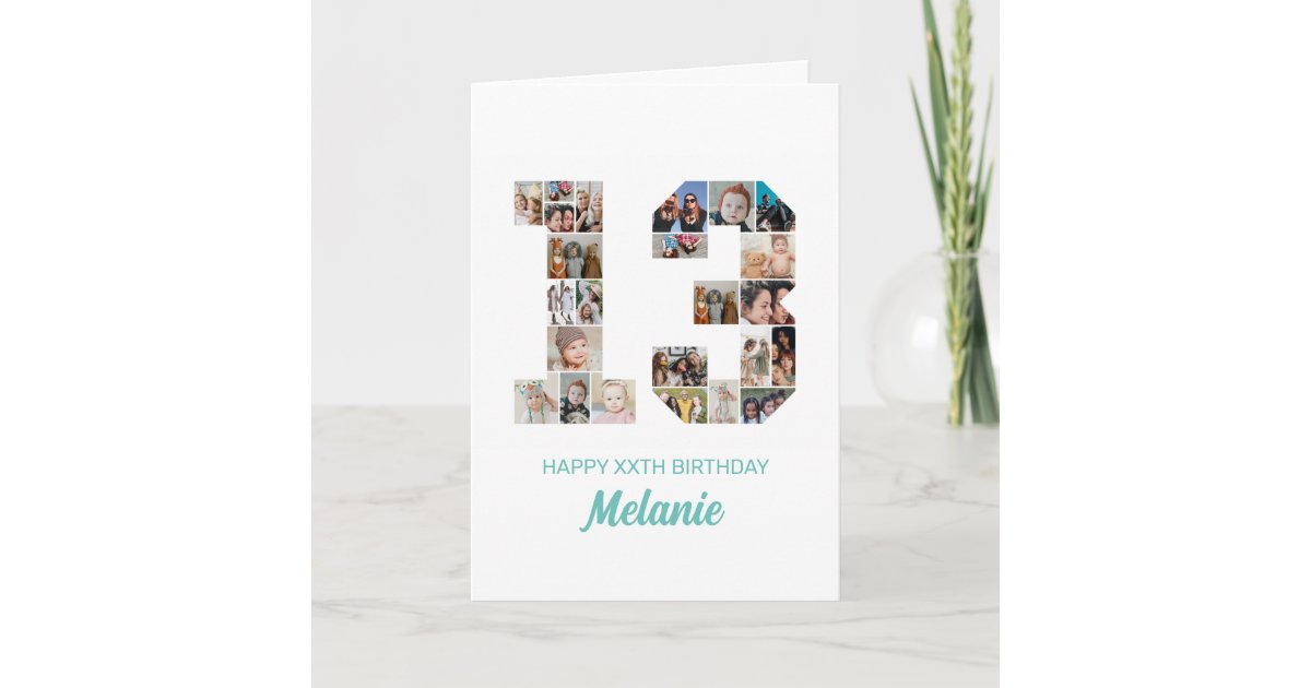 13th Birthday Number 13 Photo Collage Personalized Card | Zazzle