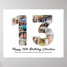 13th Birthday Number 13 Photo Collage Picture Poster | Zazzle