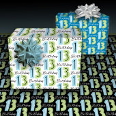 13th Birthday Numbers Green Blue Wrapping Paper Sheets | Zazzle