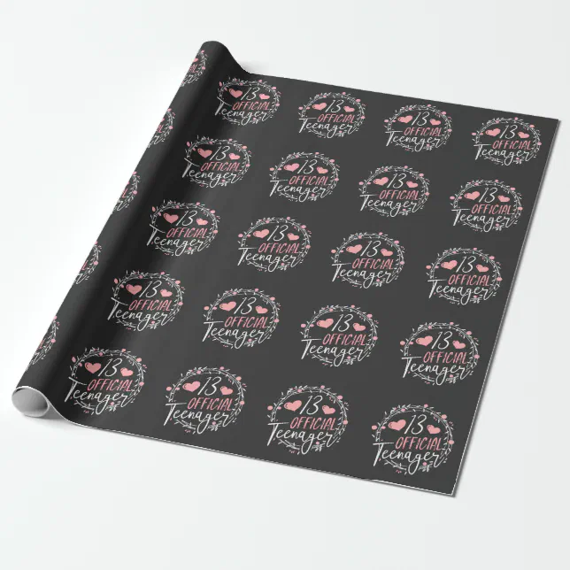 13th Birthday Official Teenager 13 Years Old Girl Wrapping Paper | Zazzle