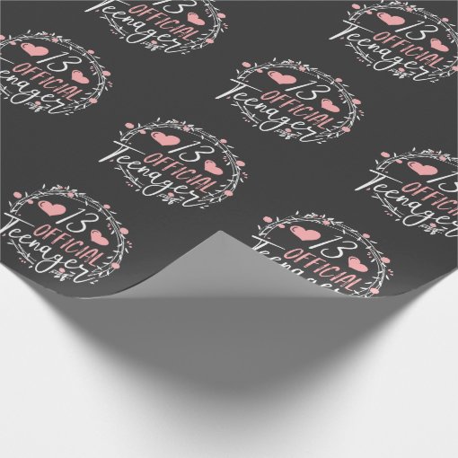 13th Birthday Official Teenager 13 Years Old Girl Wrapping Paper | Zazzle