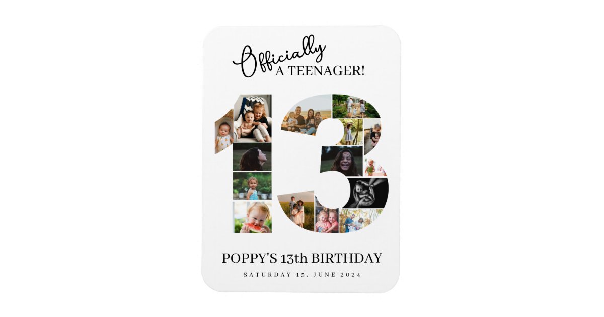 13th birthday officially a teenager photo collage magnet | Zazzle