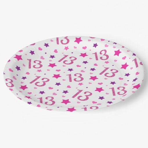 13th Birthday Pink Glitter Paper Plates | Zazzle