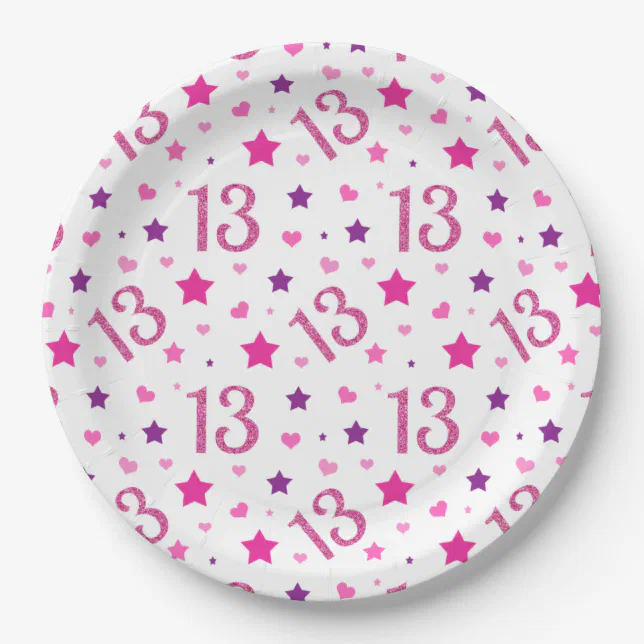 13th Birthday Pink Glitter Paper Plates | Zazzle