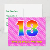 13th Birthday: Pink Stripes & Hearts, Rainbow 13 Postcard | Zazzle