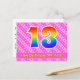 13th Birthday: Pink Stripes & Hearts, Rainbow 13 Postcard | Zazzle