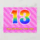 13th Birthday: Pink Stripes & Hearts, Rainbow 13 Postcard | Zazzle