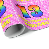 13th Birthday: Pink Stripes & Hearts, Rainbow # 13 Wrapping Paper | Zazzle