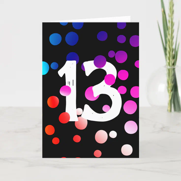 13th Birthday Rainbow Dots on Black Card | Zazzle