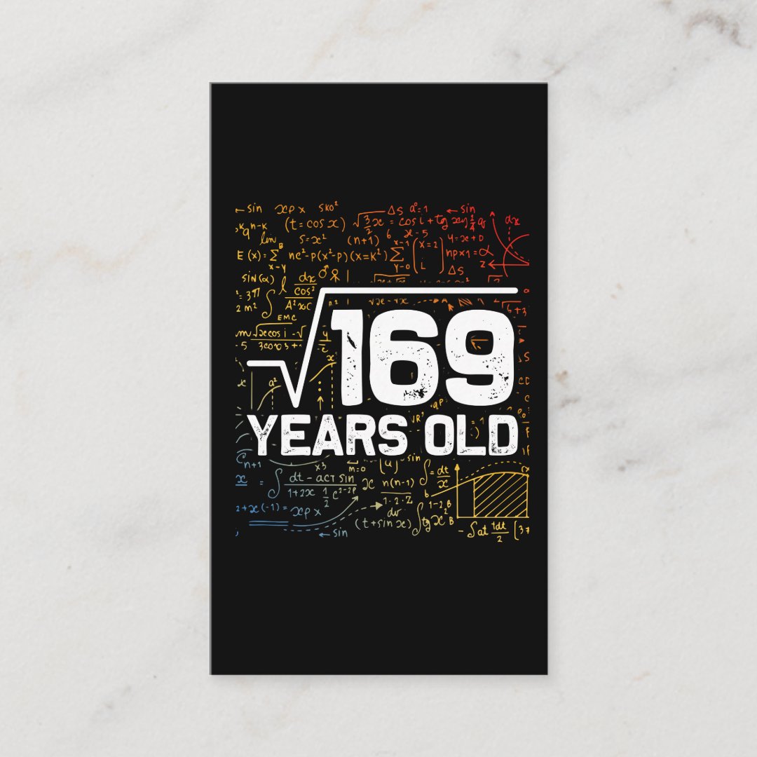 13th birthday root of 169 math humor business card | Zazzle