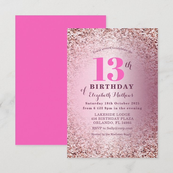 13th Birthday Rose Gold Glitter & Blush Pink Invitation | Zazzle