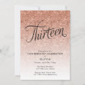 13th Birthday Rose Gold Ombre Glitter Invitation | Zazzle