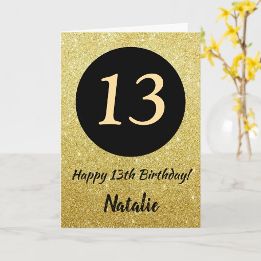 13th Happy Birthday Black and Gold Glitter Card | Zazzle