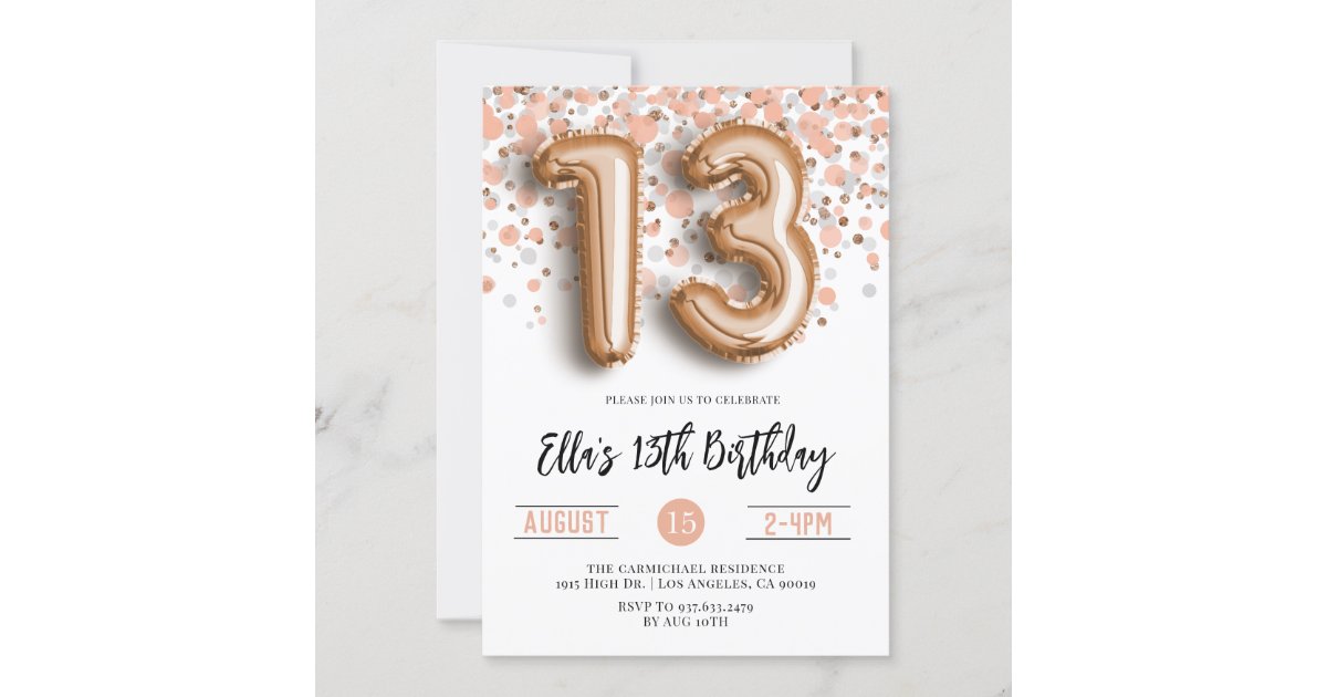 13th Rose Gold Birthday Invitation | Zazzle