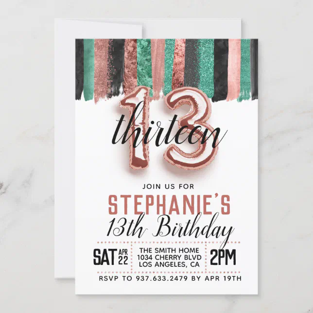 13th Rose Gold Birthday Invitation | Zazzle
