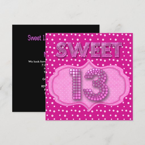 13th Sweet 13 Birthday Party Pink Polka Dots Invitation | Zazzle