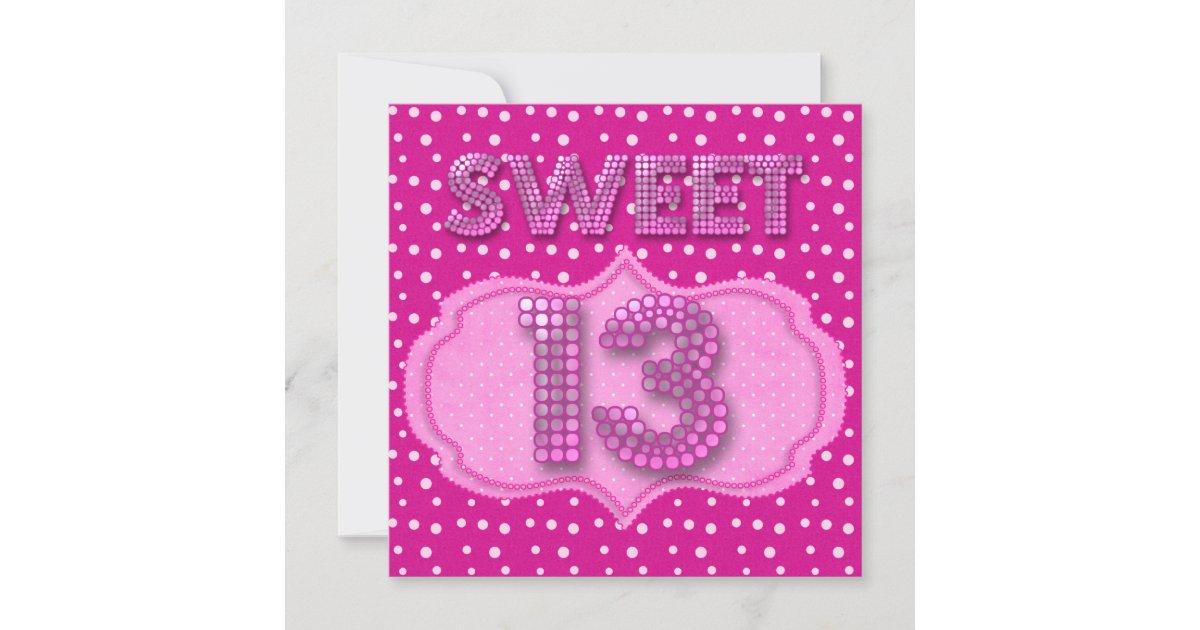 13th Sweet 13 Birthday Party Pink Polka Dots Invitation | Zazzle