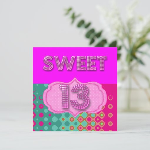 13th Sweet 13 Birthday Party Pink Teal Modern Invitation | Zazzle