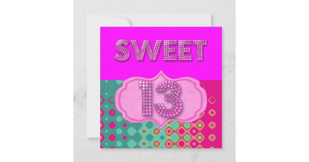 13th Sweet 13 Birthday Party Pink Teal Modern Invitation | Zazzle