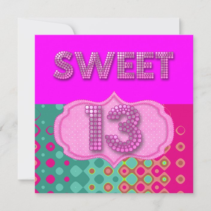 13th Sweet 13 Birthday Party Pink Teal Modern Invitation | Zazzle