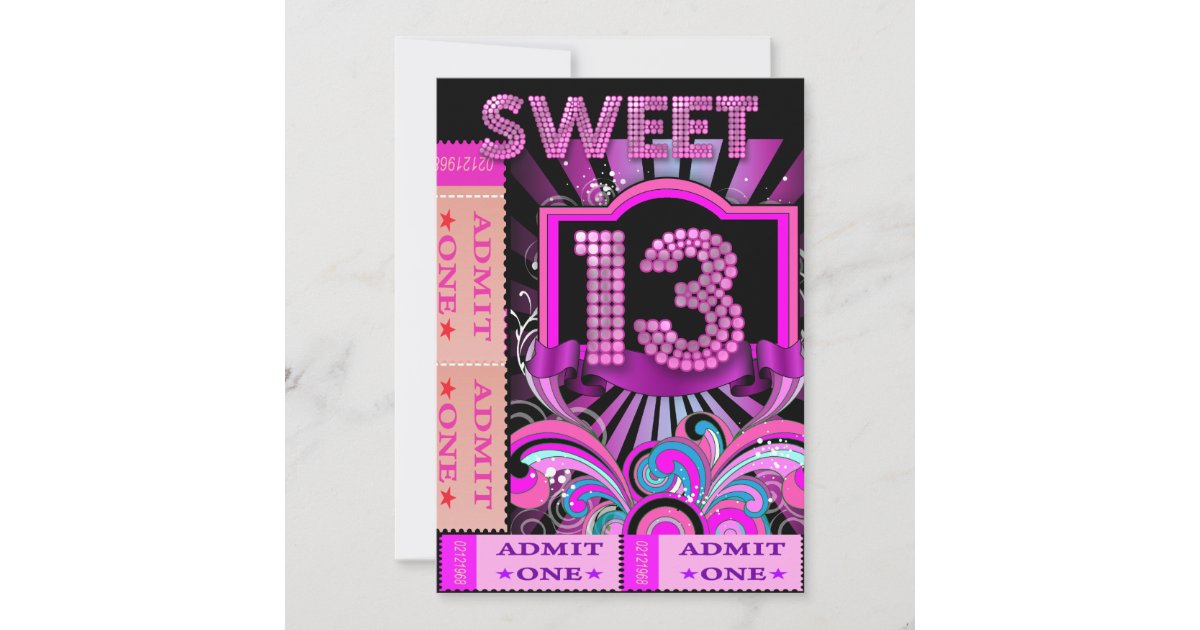 13th Sweet 13 Birthday Party Ticket Admission Invitation | Zazzle