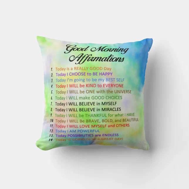 14 Good Morning Affirmations - Positive Thinking Throw Pillow | Zazzle