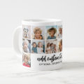 14 Photo Collage Grid - 2 Text boxes - black white Giant Coffee Mug ...