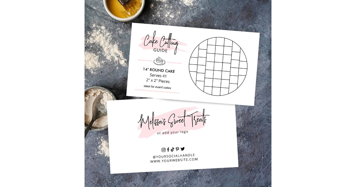 14" Round Birthday Cake Serving Guide 2x2 Portions Enclosure Card | Zazzle