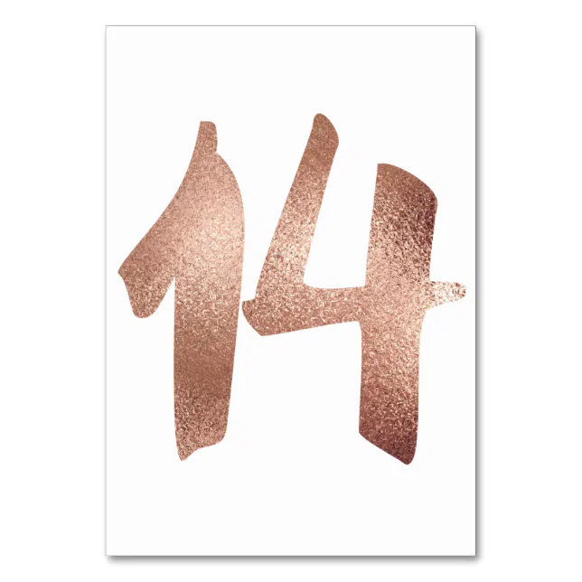 14 Table Number White Metallic Pink Rose Gold Table Number | Zazzle