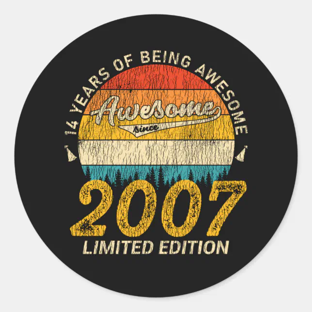 14 Year Old Bday 2007 Awesome Since 14th Birthday Classic Round Sticker ...