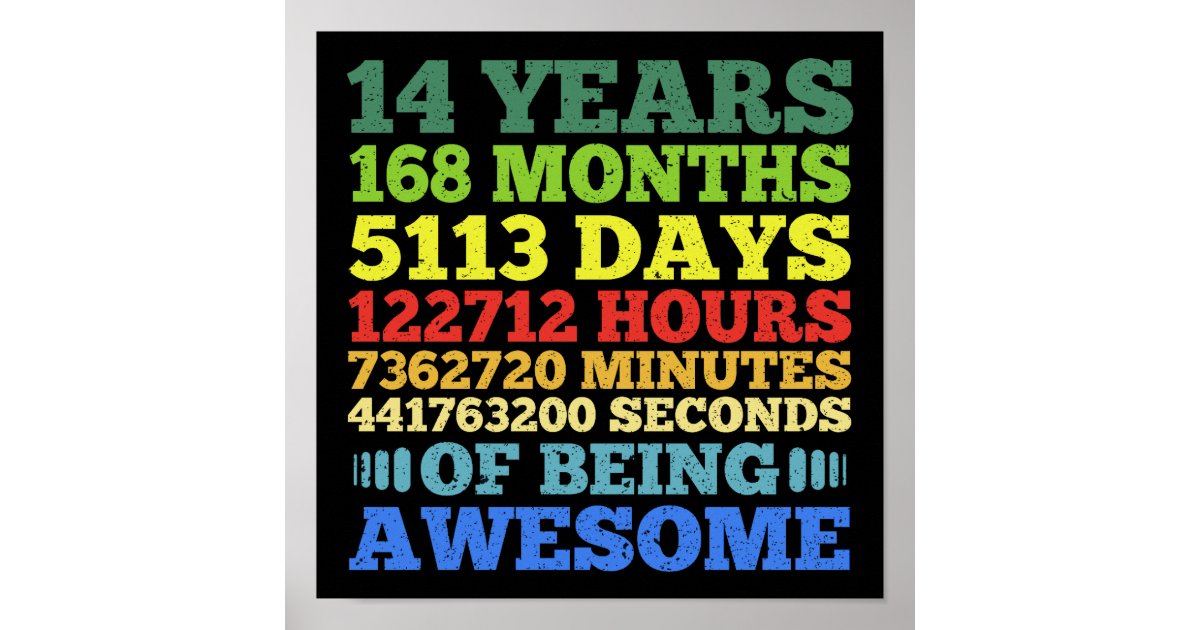14th Birthday 14 Years Old Vintage 168 Months Poster | Zazzle
