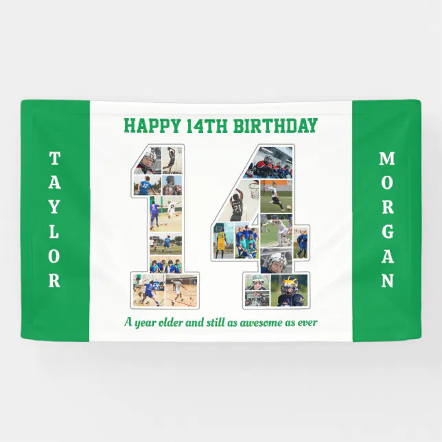 14th Birthday Anniversary Number 14 Photo Collage Banner | Zazzle