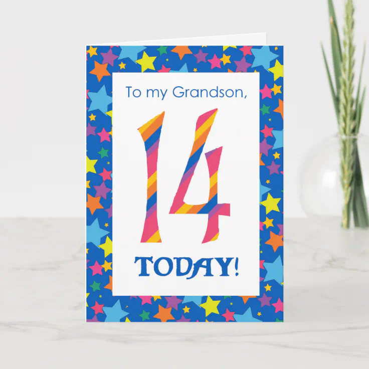 14th Birthday Card for Grandson, Stripes and Stars | Zazzle