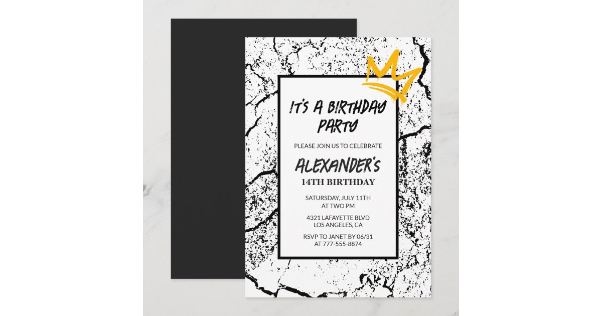14th birthday invitation Boy Graffiti Party Black | Zazzle